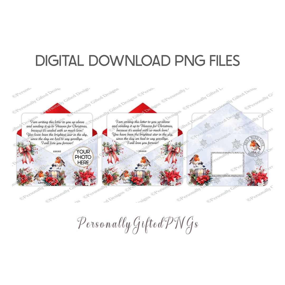 Envelope With Christmas Letter to Heaven Robin Lantern Design Digital ...