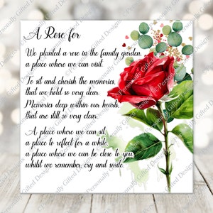 Rose Memorial Poem Square Design Bundle Digital Download, Red Rose ...