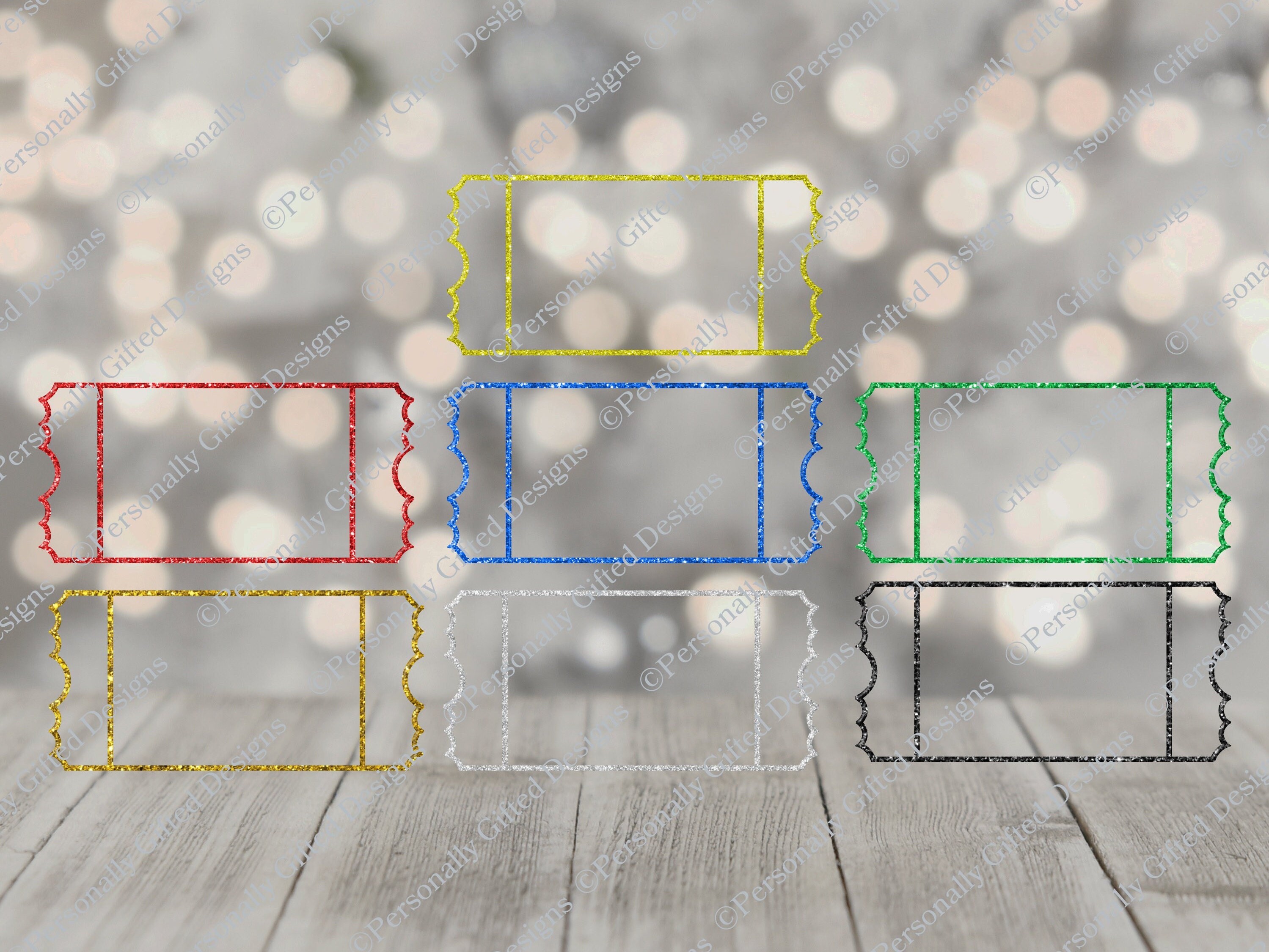 Ticket Glitter Effect Frame Design Bundle Digital Download, 7 Colours ...