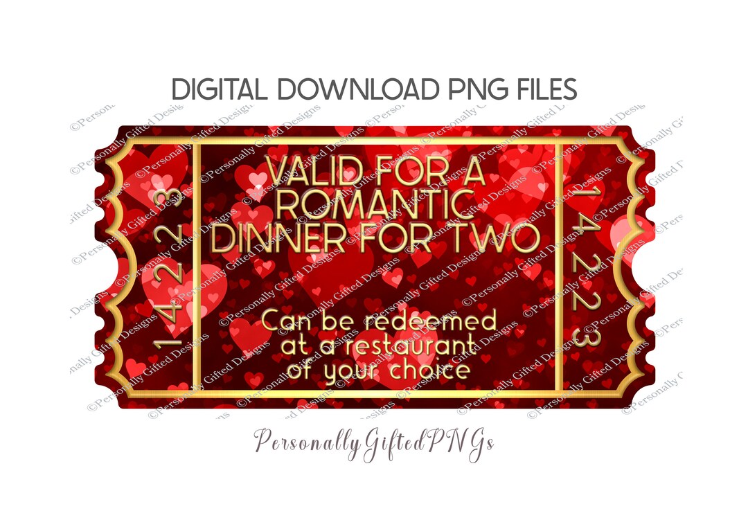 Valentine's Day Ticket Digital Download, Romantic Dinner Ticket PNG ...