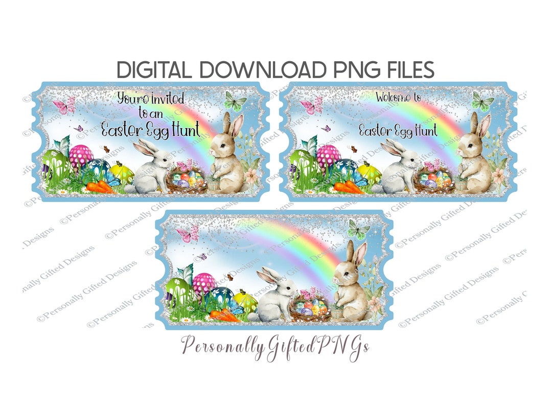 Easter Ticket Design Bundle Digital Download, 3 Pngs, Bunny Ticket PNG ...