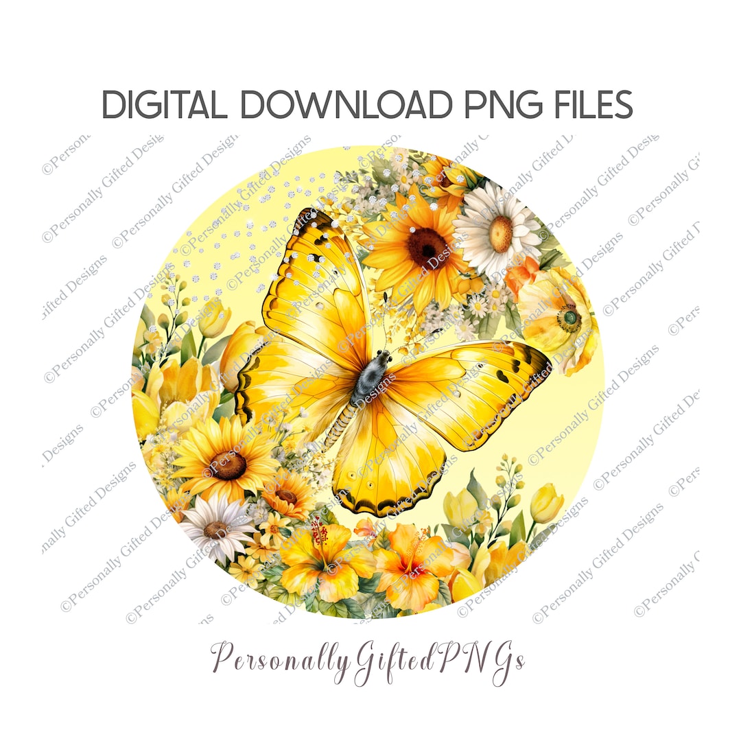 Yellow Butterfly Design Digital Download, Floral Butterfly PNG ...