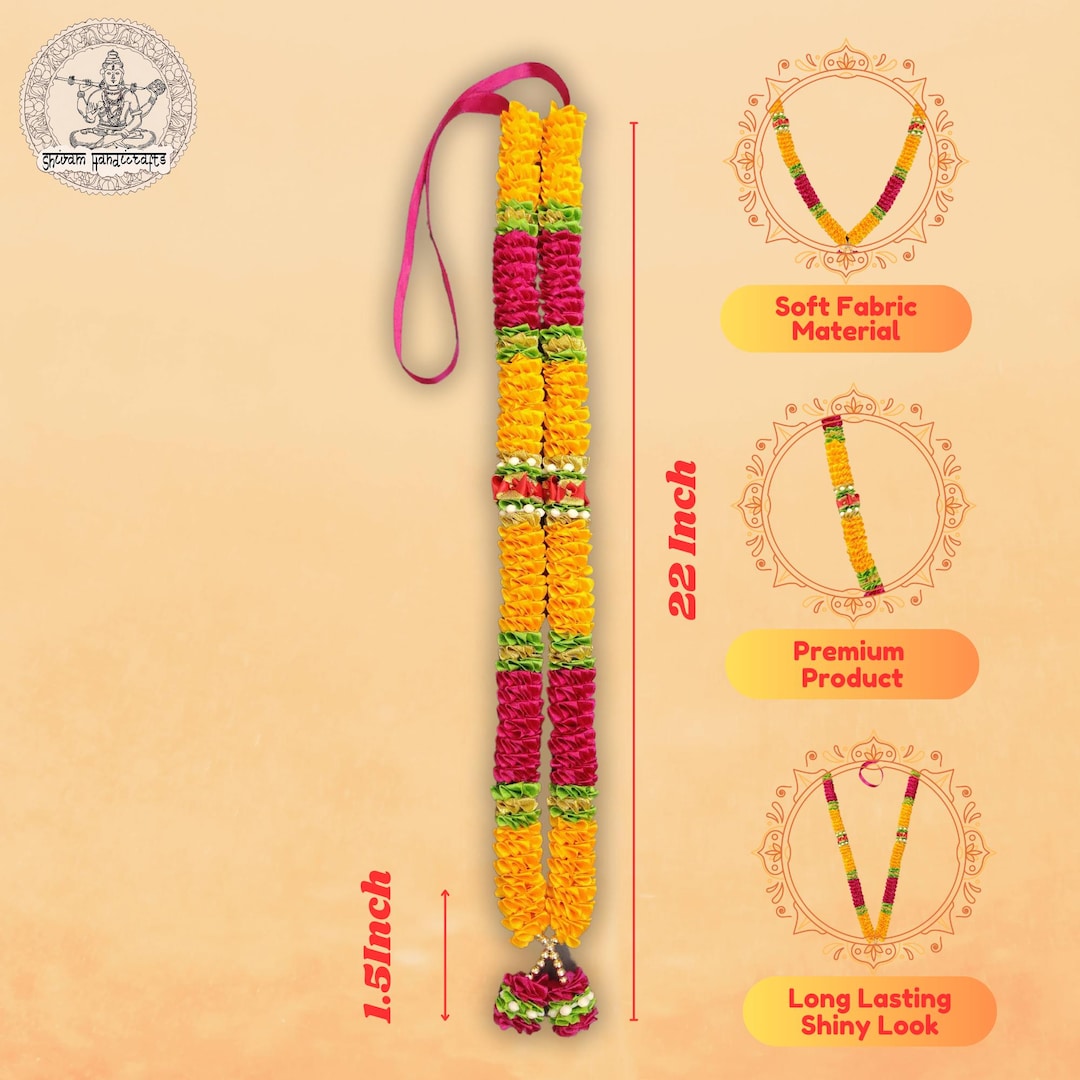 Artificial Indian Mala/haar/garland Puja Red & Yellow Flower With Green ...