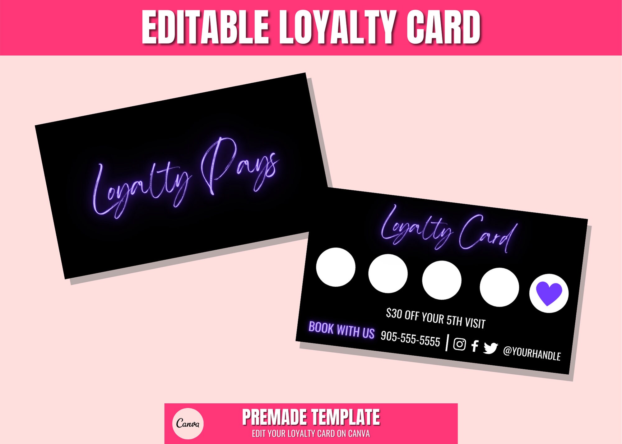 EDITABLE Loyalty Card, Printable Loyalty Card Template, Beauty Loyalty ...