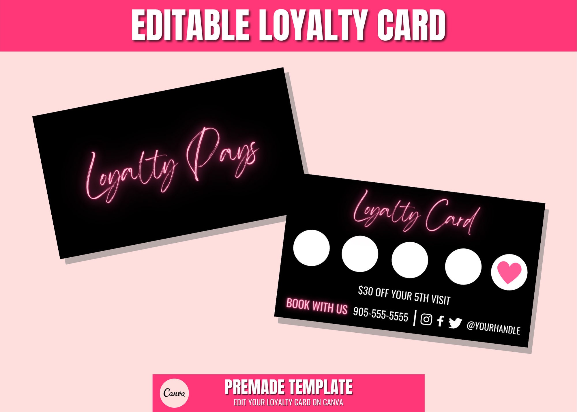 EDITABLE Loyalty Card, Printable Loyalty Card Template, Beauty Loyalty ...