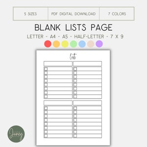 Printable Blank List Page, Blank Lists Page, Blank Lists, Digital ...