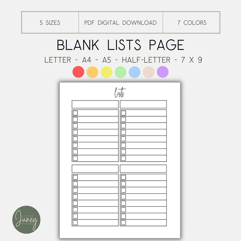Printable Blank List Page, Blank Lists Page, Blank Lists, Digital ...