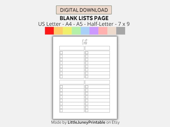 Printable Blank List Page Blank Lists Page Blank Lists - Etsy