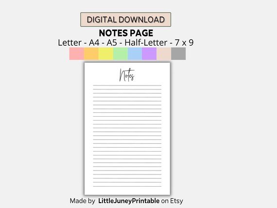 Printable Notes Page Planner Note Page Notebook Page - Etsy