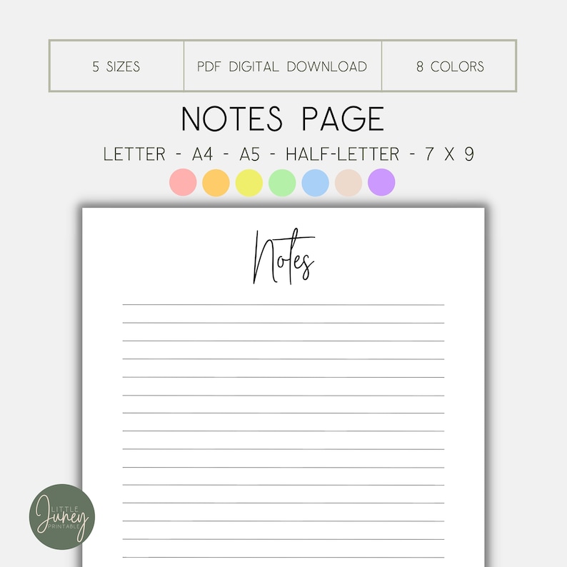 Printable Notes Page, Planner Note Page, Notebook Page, Digital ...