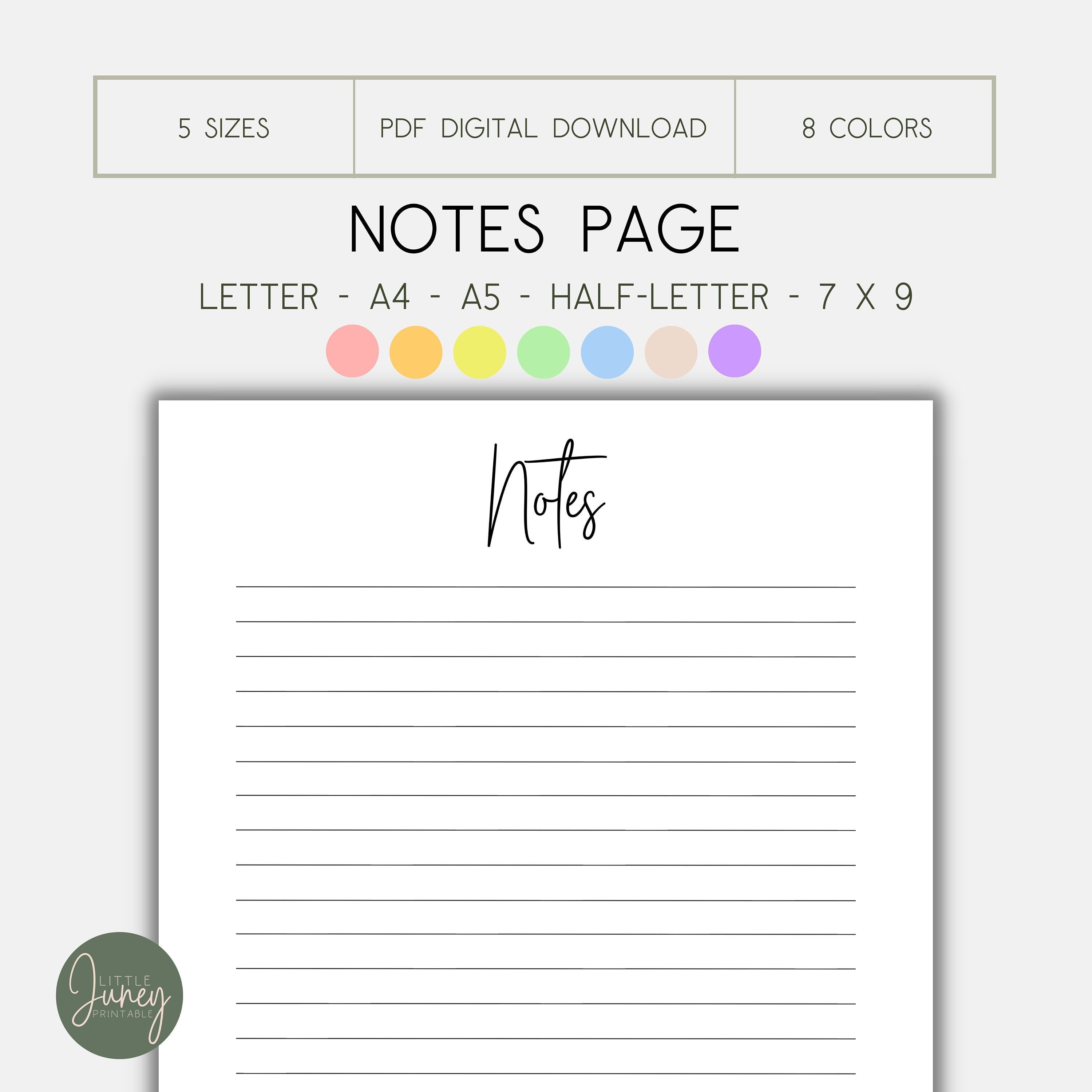 Printable Notes Page, Planner Note Page, Notebook Page, Digital ...