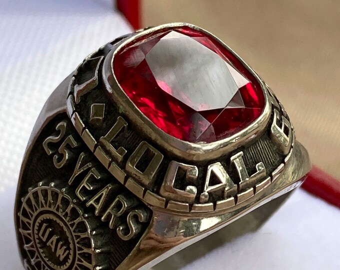 Gemco UAW Local 659 25 Years Service Red Stone Mens Ring - Etsy