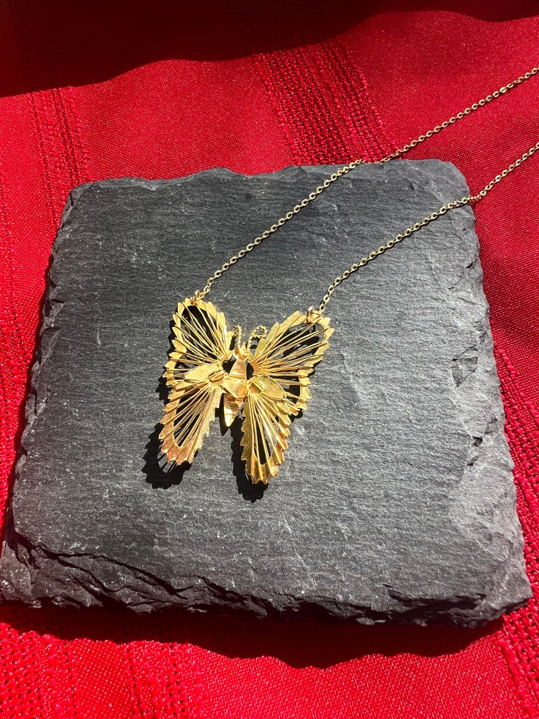 Vintage Gold Butterfly Pendant Necklace - Etsy