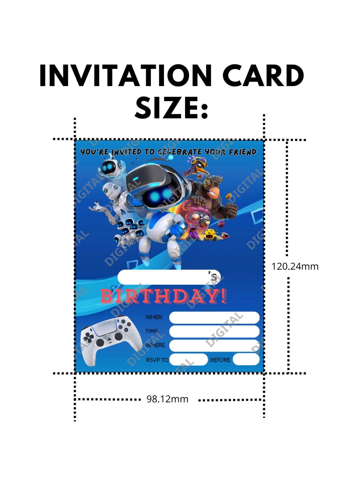 Digital Printable Birthday Invitation Astro Bot, A4 Format 4 ...