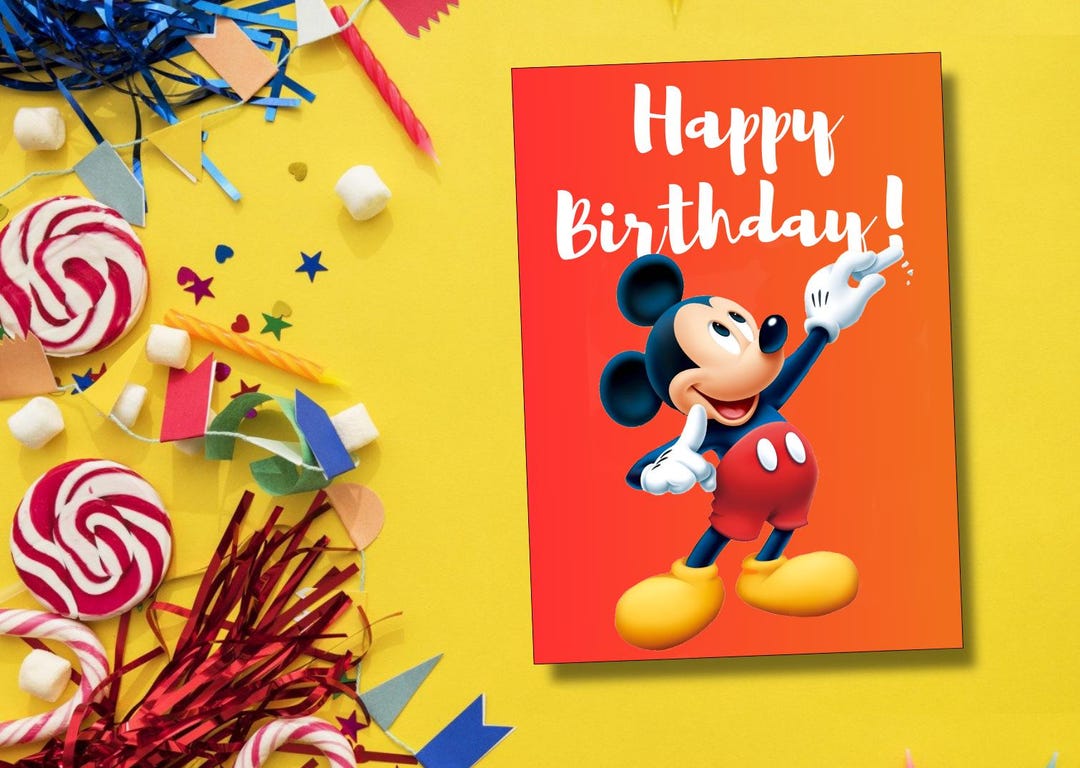 Printable Birthday Card With Mickey Mouse, Printable Greeting Card ...