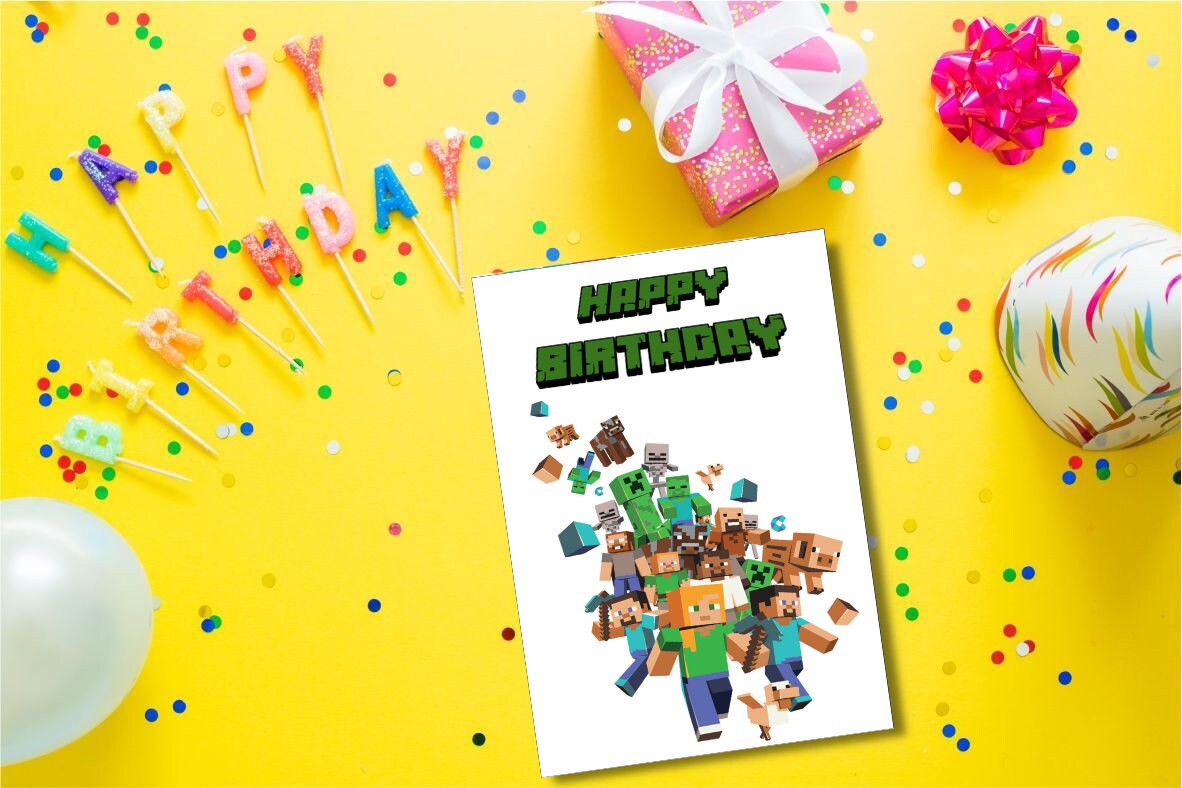 Birthday Card Minecraft Style to Print, Greeting Card, Download and ...