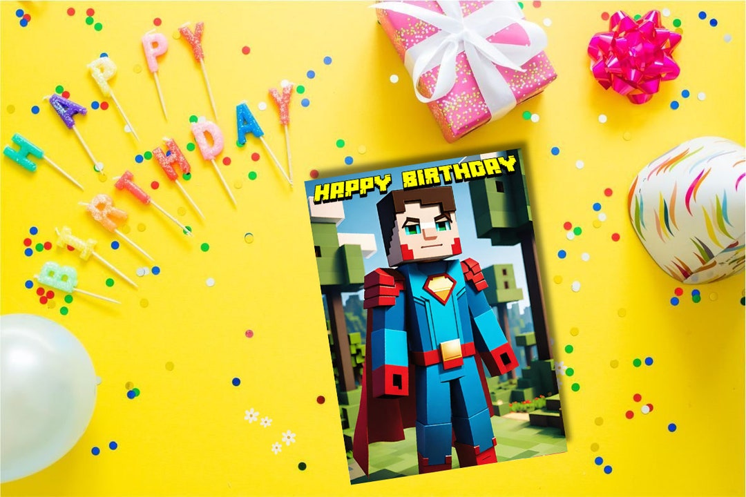 Birthday Card Minecraft Style to Print, Greeting Card, Download and ...