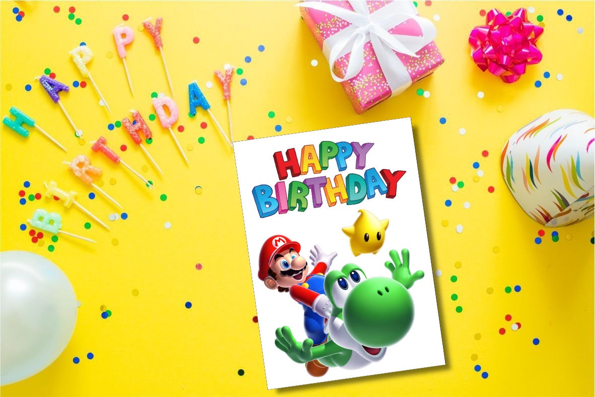 Printable Birthday Card Super Mario, Printable Greeting Card, Print at ...