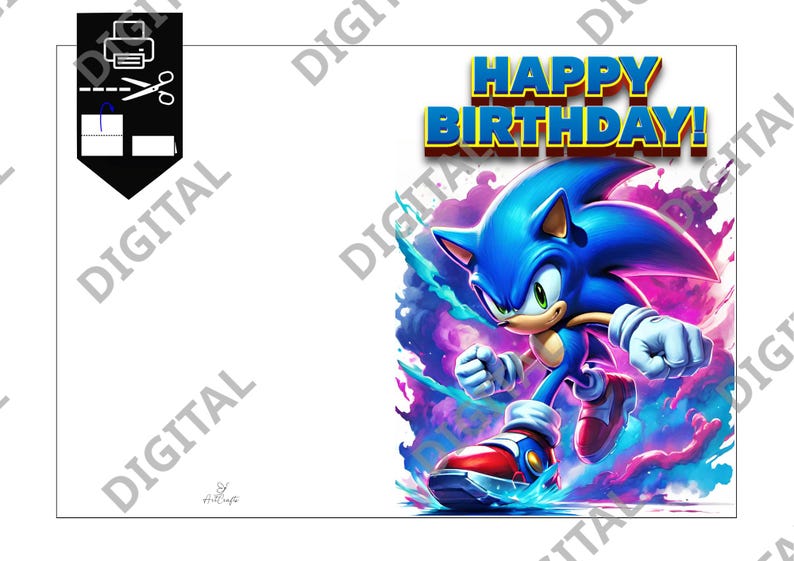 Printable Birthday Card With Sonic Cartoon, Printable Greeting Card ...