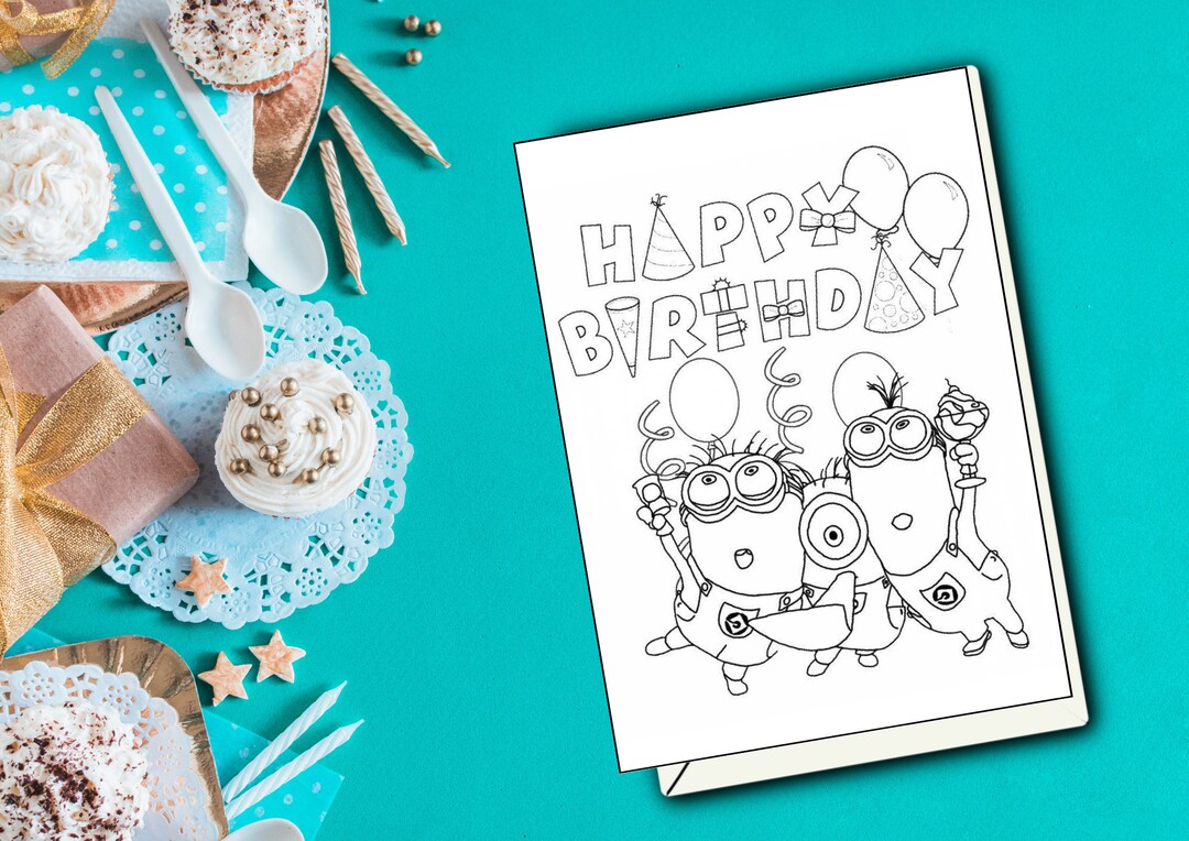 Printable to Color Birthday Card With Minions, Printable Greeting Card ...