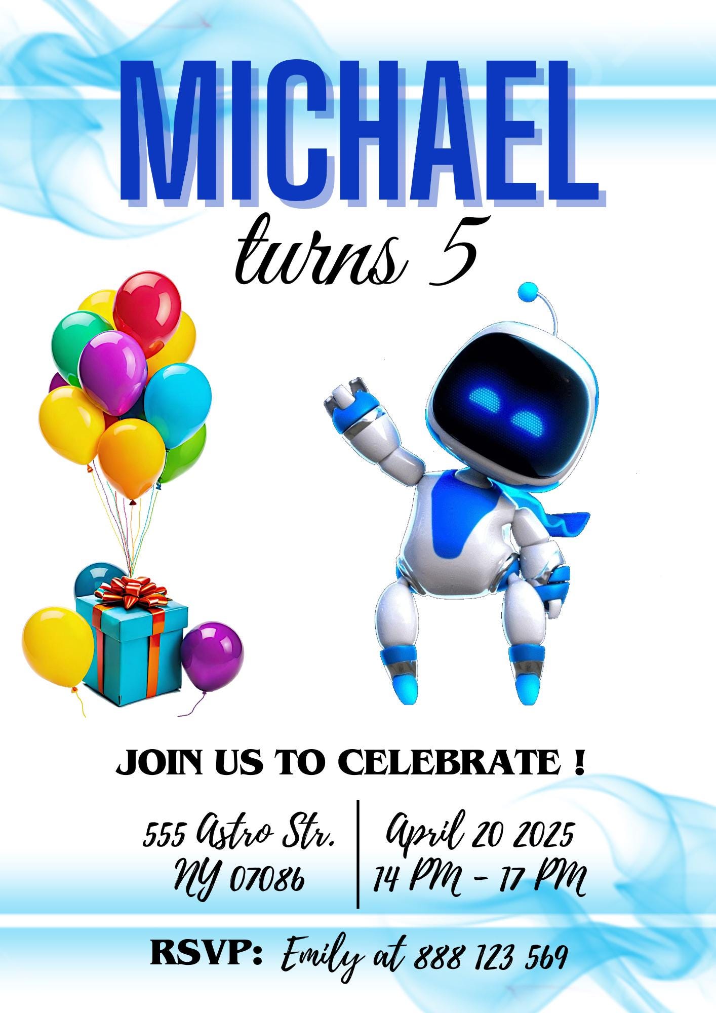 Digital Printable Birthday Invitation Astro Bot, A4 Format (4 ...