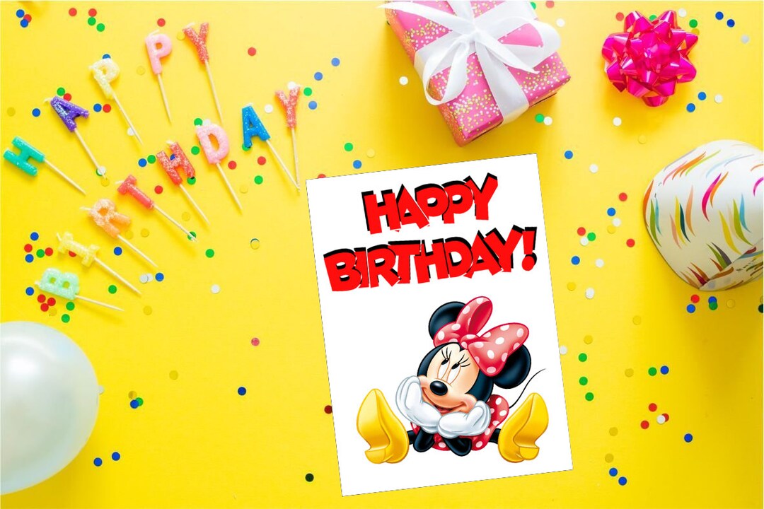 Printable Birthday Card With Minnie Mouse, Printable Greeting Card ...