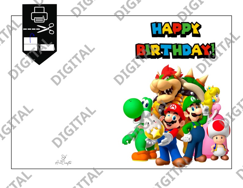 Printable Birthday Card Super Mario, Printable Greeting Card, Print at ...