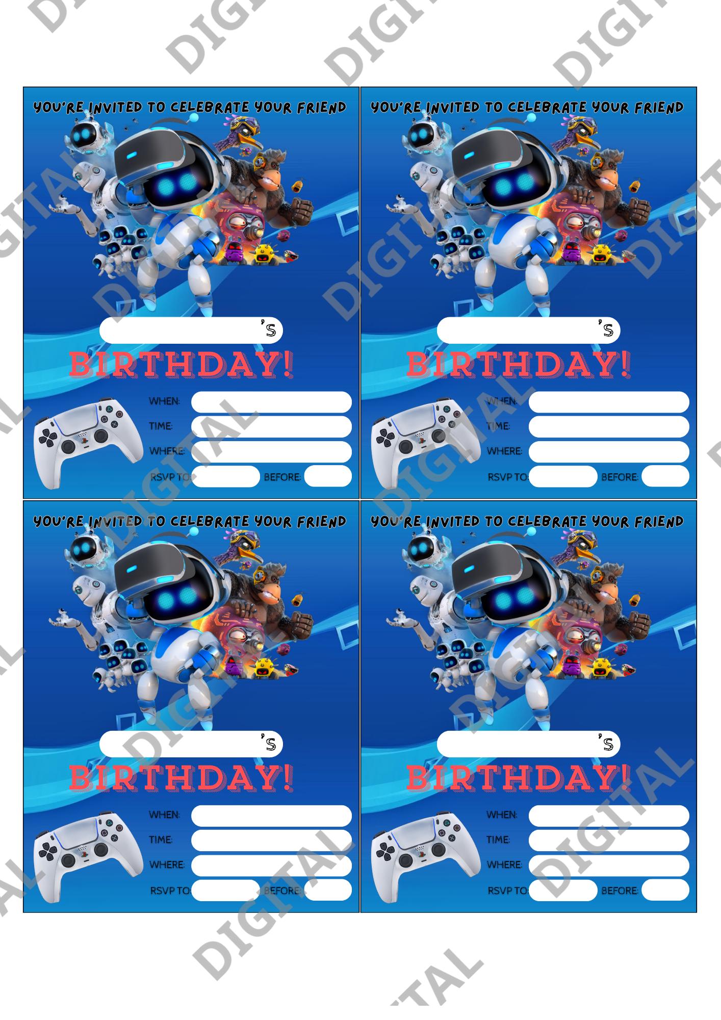 Digital Printable Birthday Invitation Astro Bot, A4 Format 4 ...