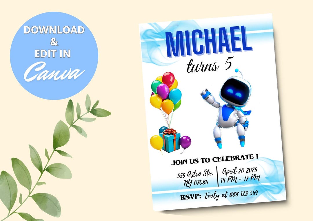 Digital Printable Birthday Invitation Astro Bot, A4 Format (4 ...