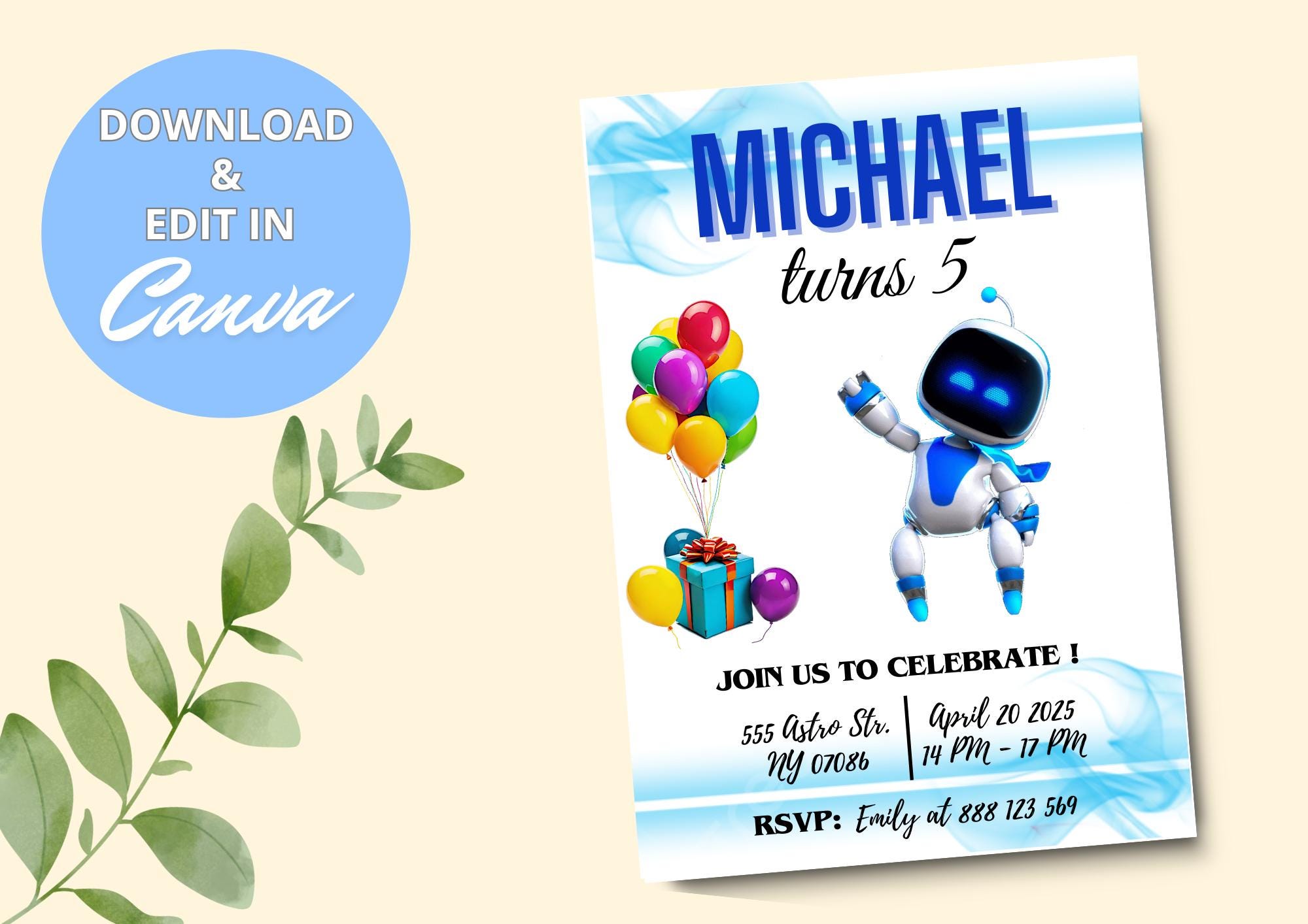 Digital Printable Birthday Invitation Astro Bot, A4 Format (4 ...