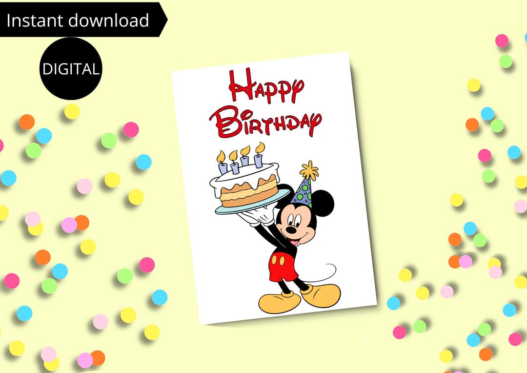 Printable Birthday Card With Mickey Mouse, Printable Greeting Card ...