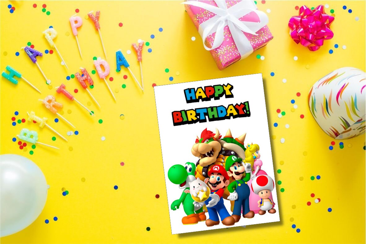 Printable Birthday Card Super Mario, Printable Greeting Card, Print at ...