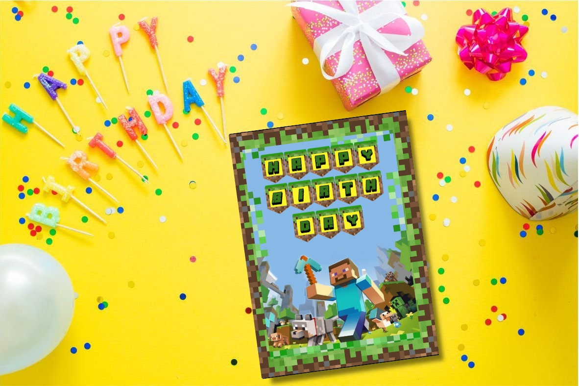 Birthday Card Minecraft Style to Print, Greeting Card, Download and ...