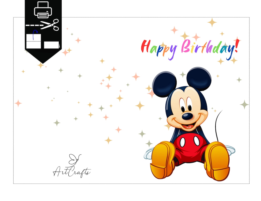 Printable Birthday Card With Mickey Mouse, Printable Greeting Card ...