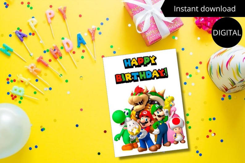 Printable Birthday Card Super Mario, Printable Greeting Card, Print at ...