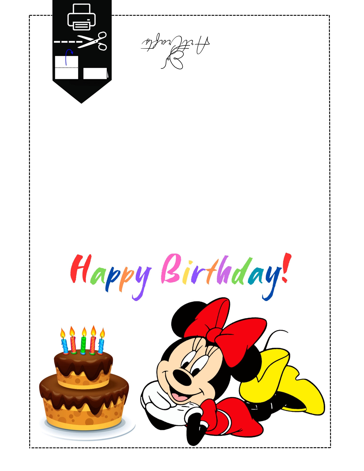 Printable Birthday Card With Minnie Mouse, Printable Greeting Card ...