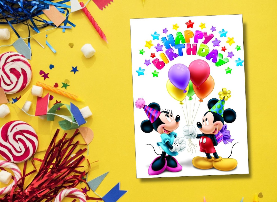Printable Birthday Card With Mickey and Minnie Mouse, Printable ...