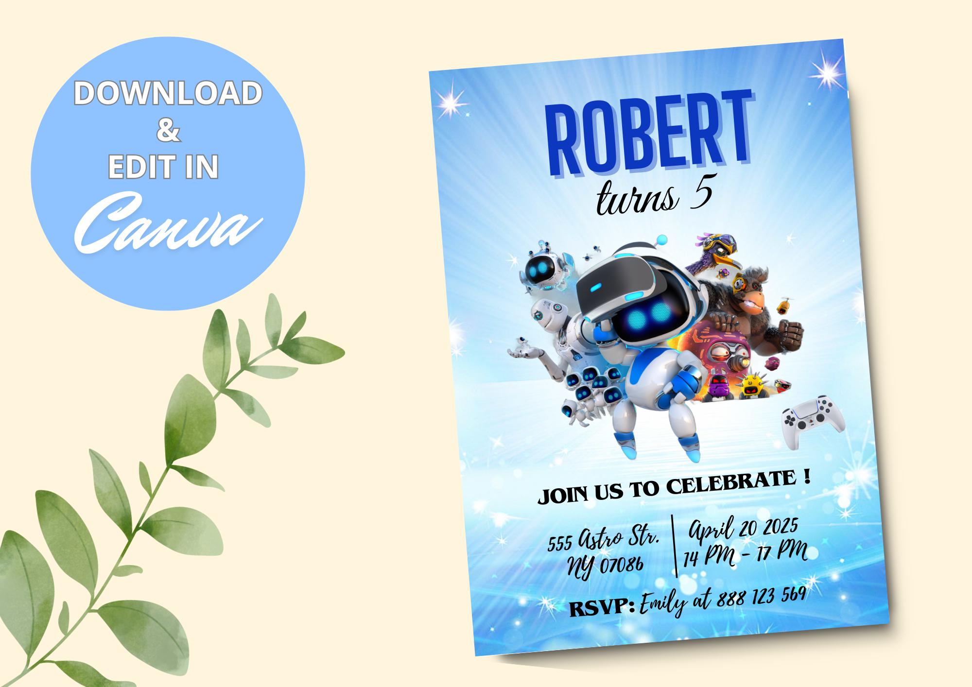 Digital Birthday Editable Invitation to Print Astro Bot, Video Game - Etsy