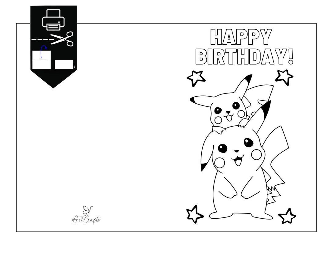 Printable to Color Birthday Card With Pokemon, Printable Greeting Card ...
