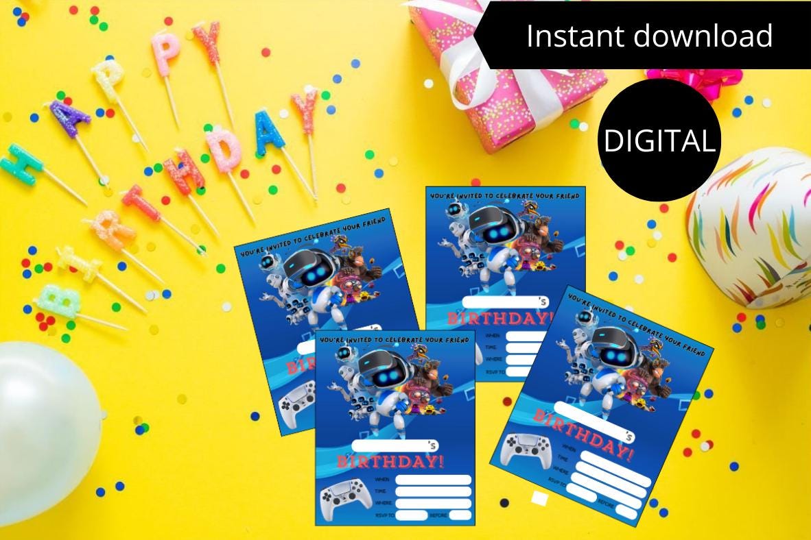 Digital Printable Birthday Invitation Astro Bot, A4 Format (4 ...