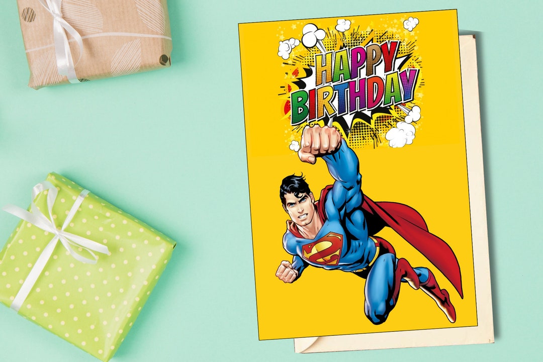 Printable Cartoon Superman Birthday Card for Children - Etsy
