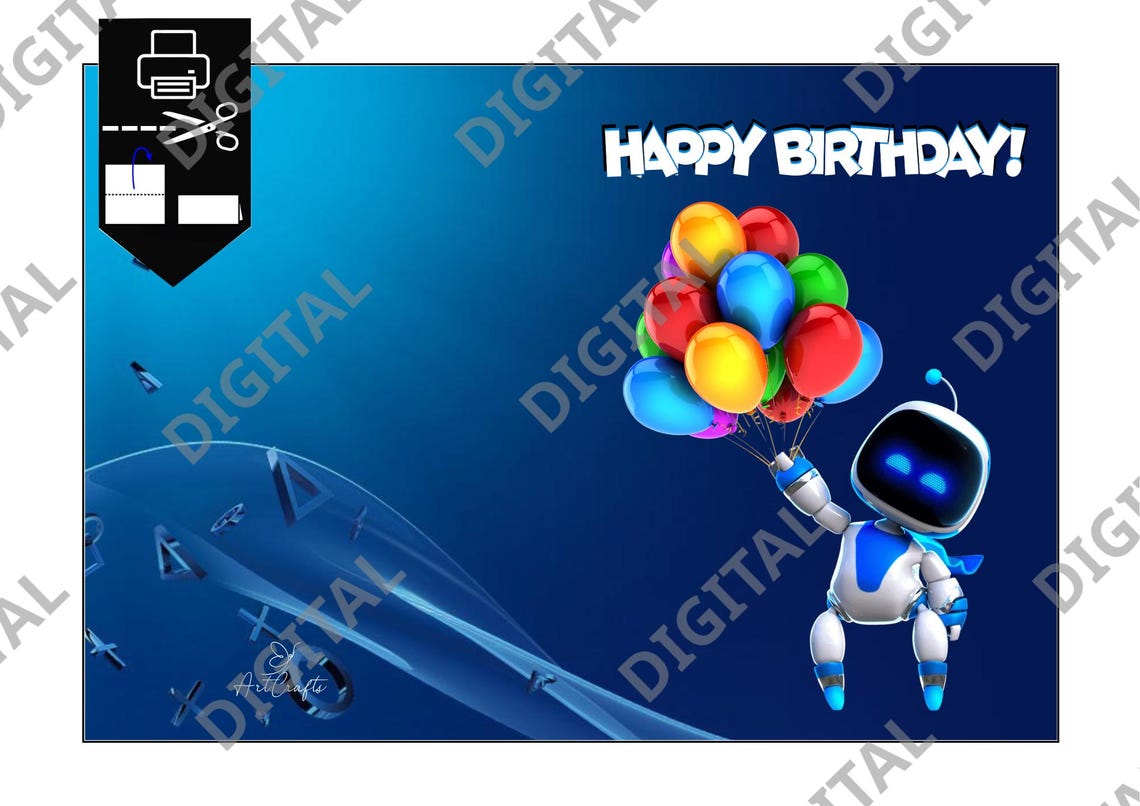 Printable Birthday Card With Astro Bot, Robot, Printable Greeting Card ...