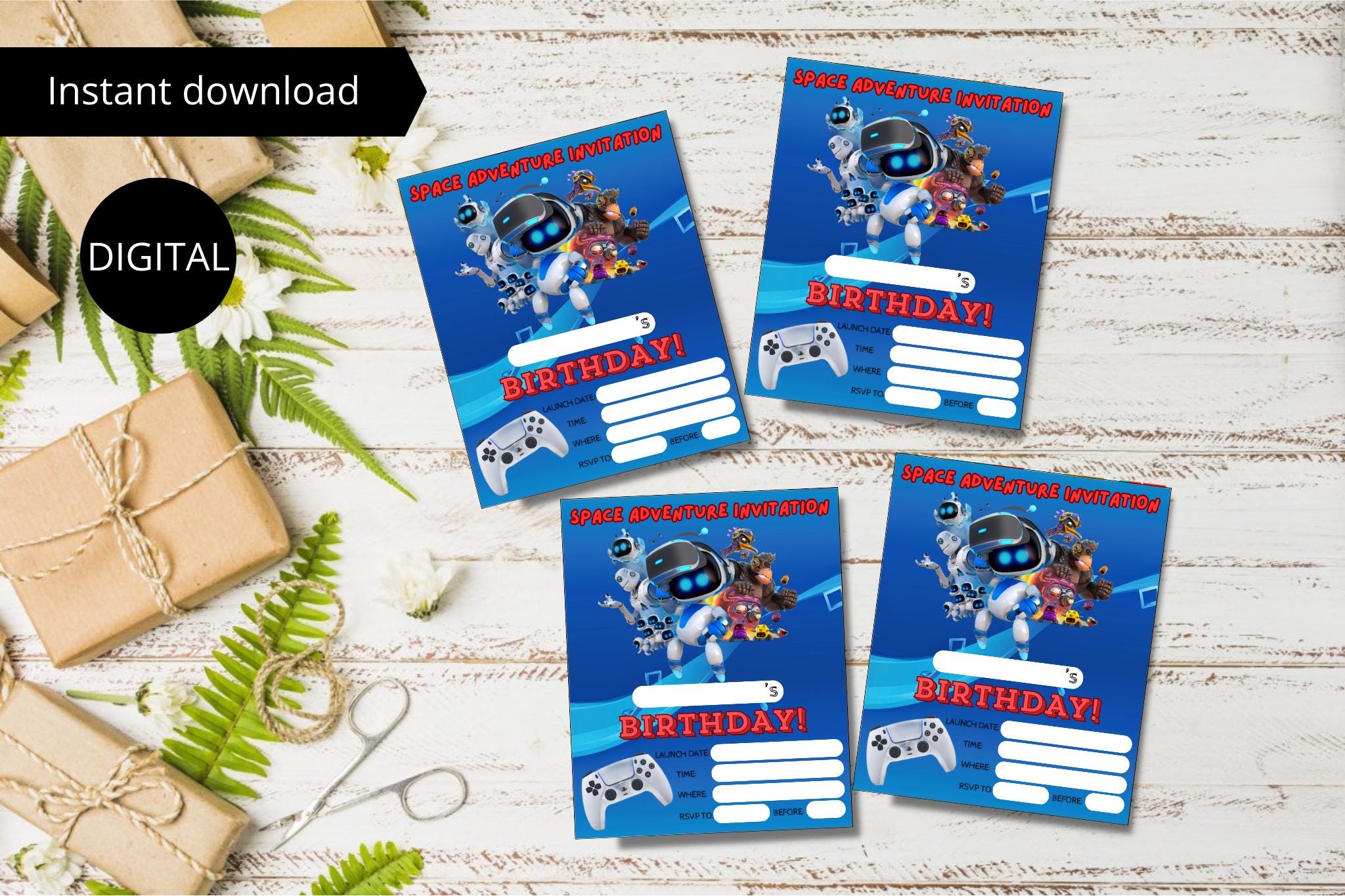Digital Printable Birthday Invitations Astro Bot, Video Game - Etsy