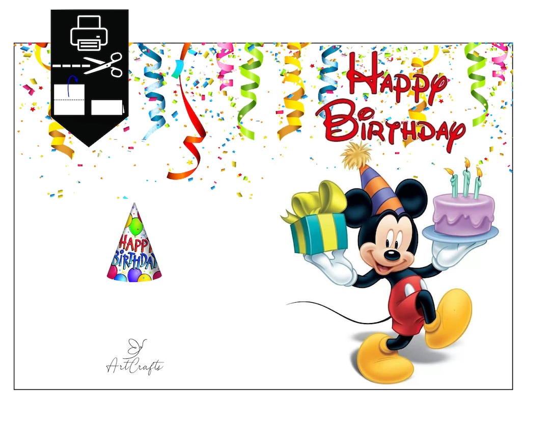 Printable Birthday Card With Mickey Mouse, Printable Greeting Card ...