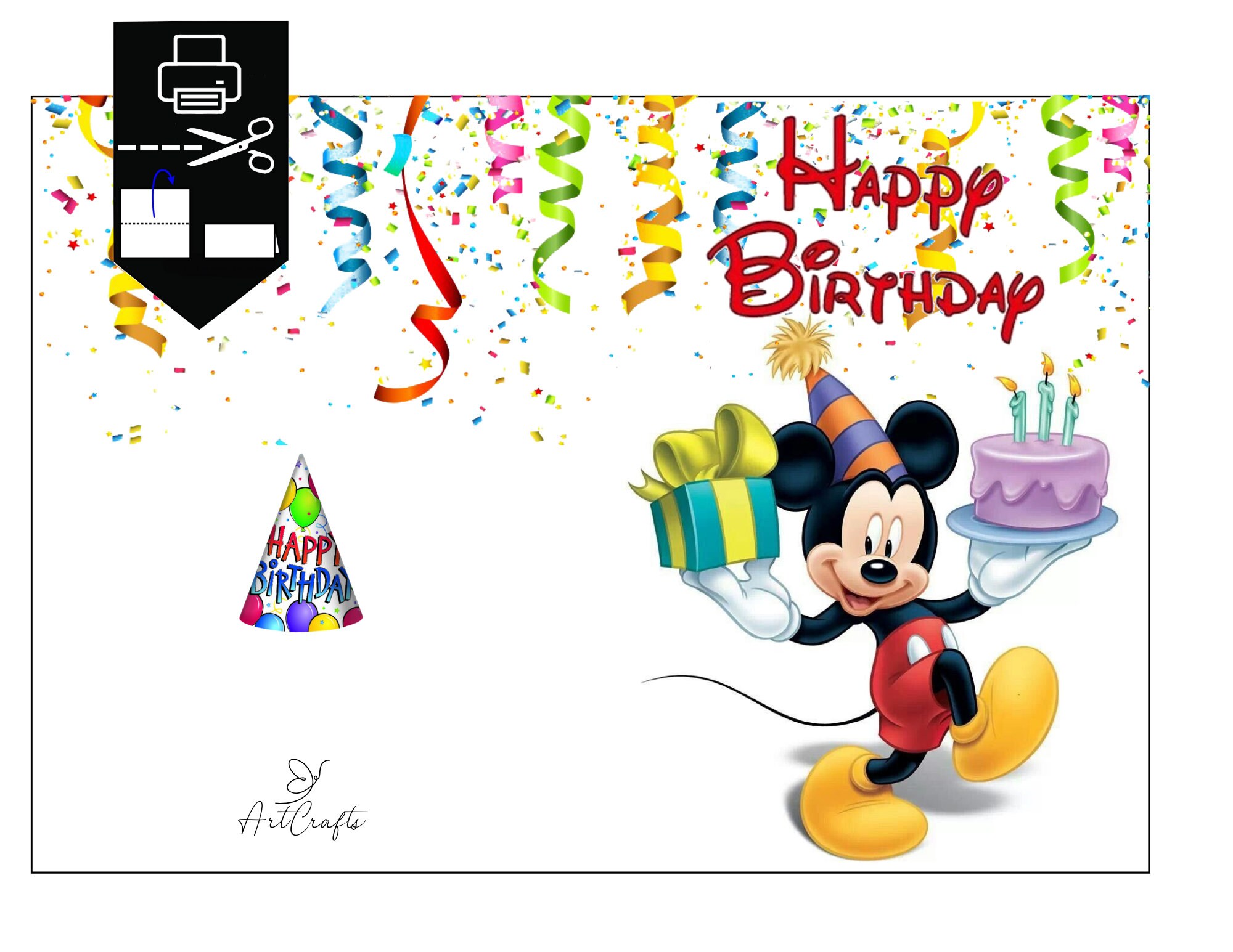 Printable Birthday Card With Mickey Mouse, Printable Greeting Card ...