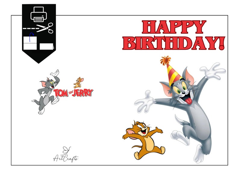 Printable Tom and Jerry Cartoon Birthday Card for Children , Printable ...