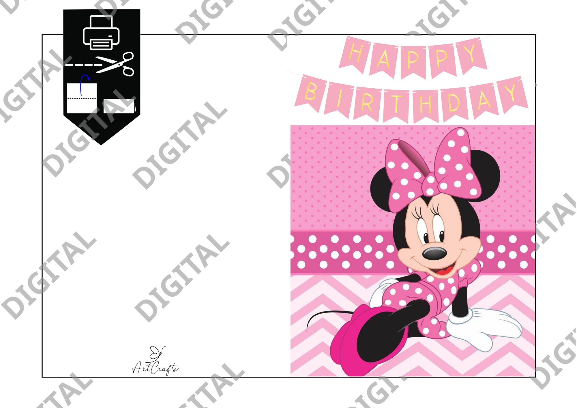 Printable Birthday Card With Minnie Mouse, Printable Greeting Card ...