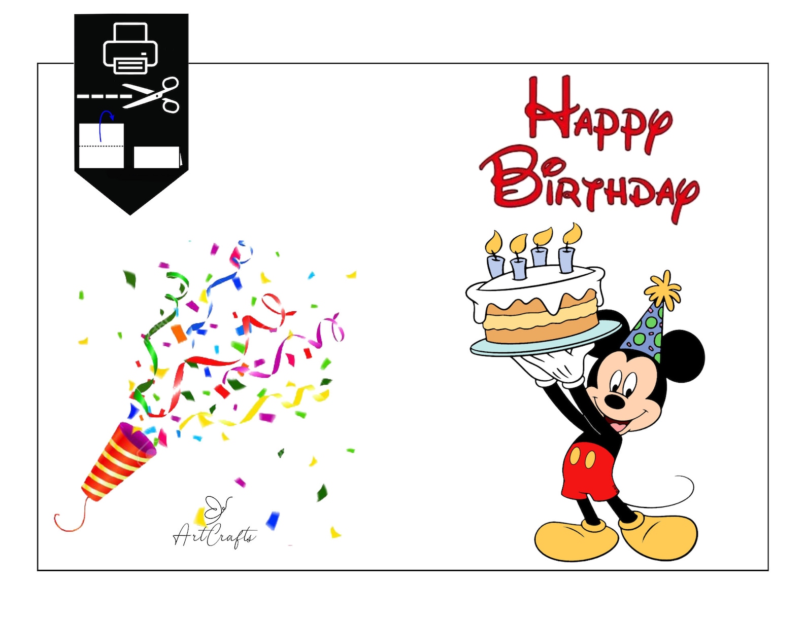Printable Birthday Card With Mickey Mouse, Printable Greeting Card ...