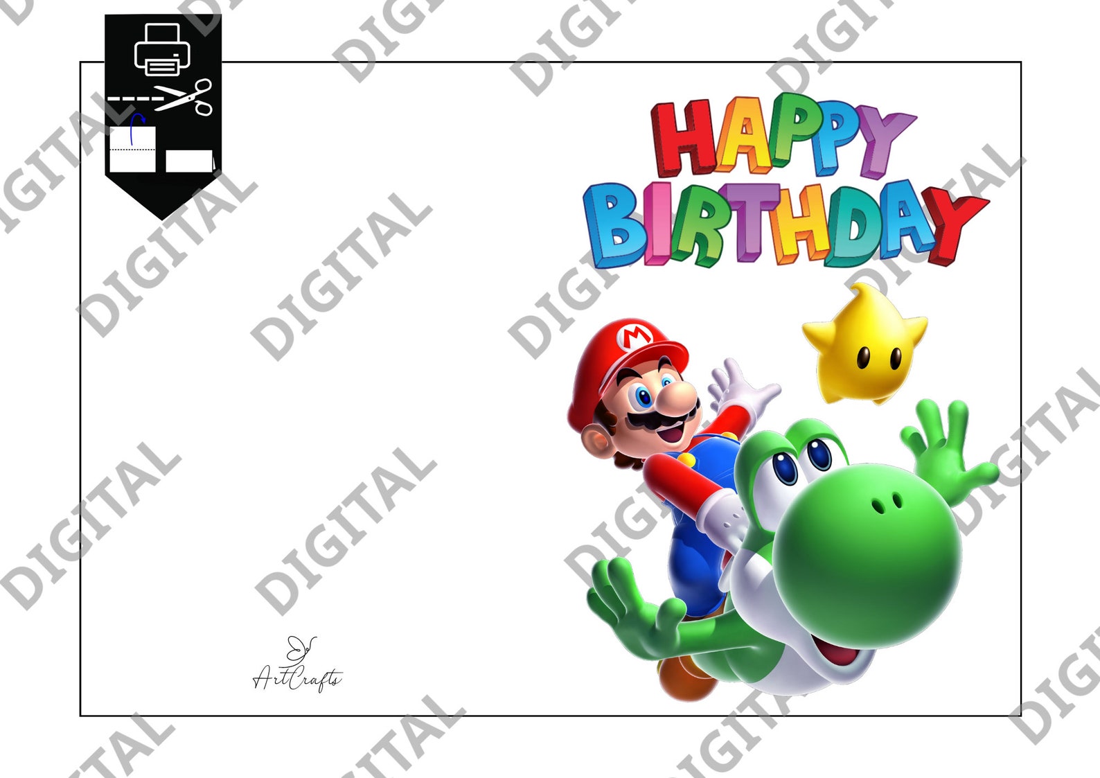 Printable Birthday Card Super Mario, Printable Greeting Card, Print at ...