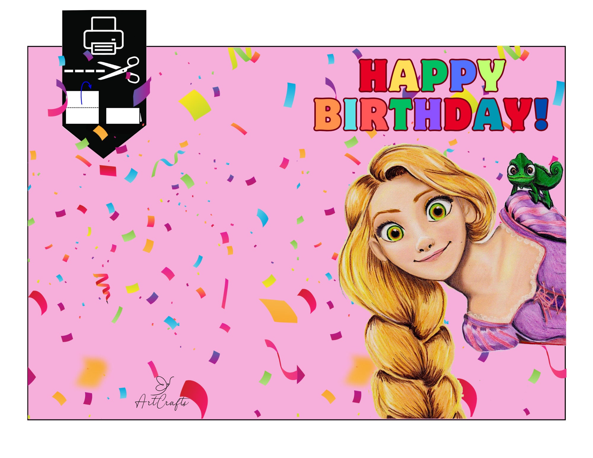Printable Birthday Card Rapunzel, Printable Greeting Card, Print at ...